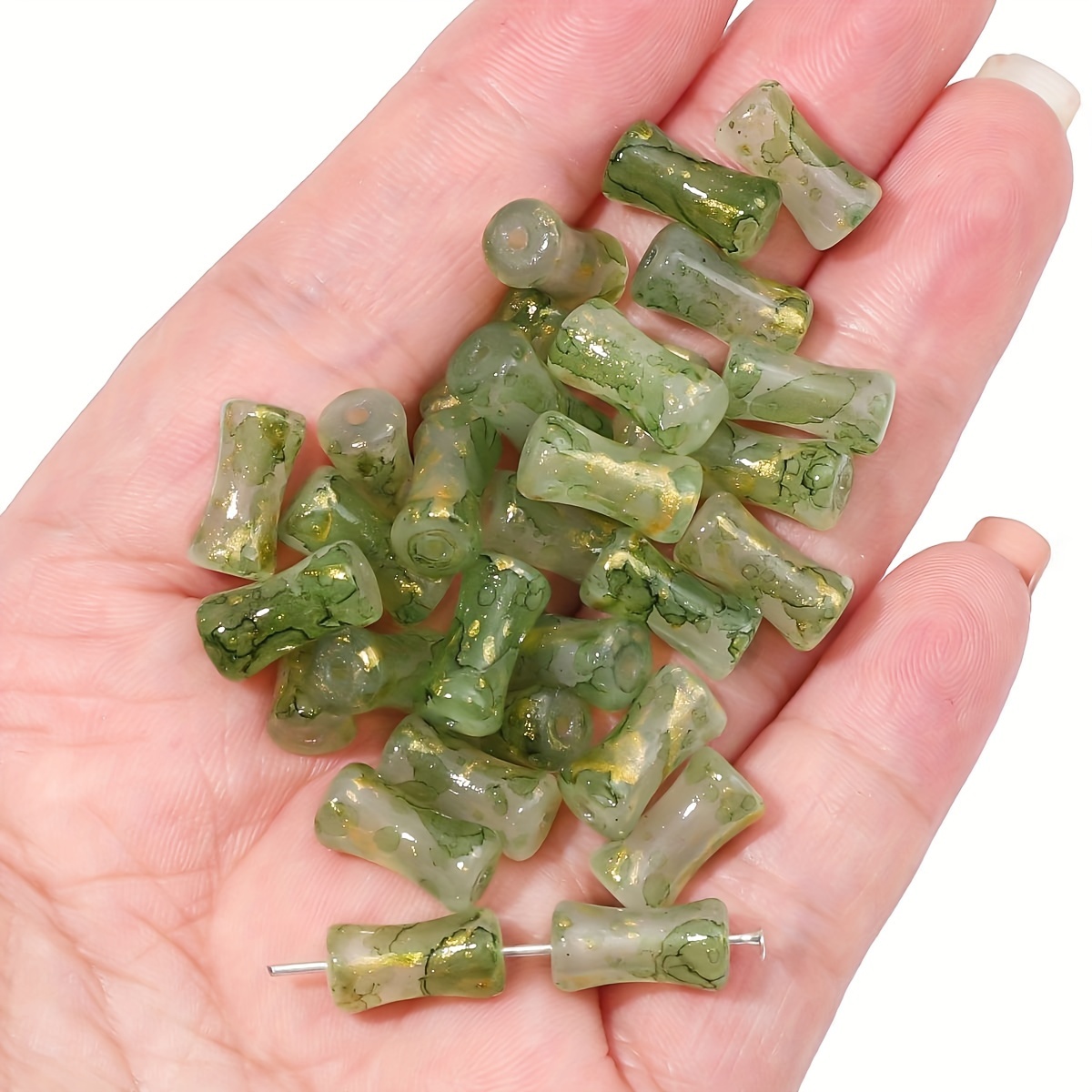 Glass Smudge Sprinkled Golden Imitation Jade Bamboo Knots - Temu United ...