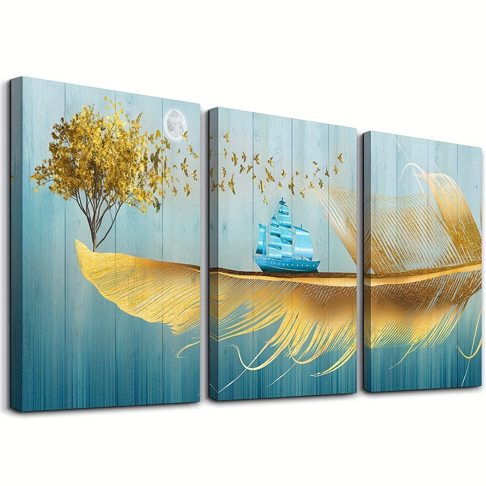 Art Canvas Print Posters Golden Feather And Yellow Tree - Temu Ireland