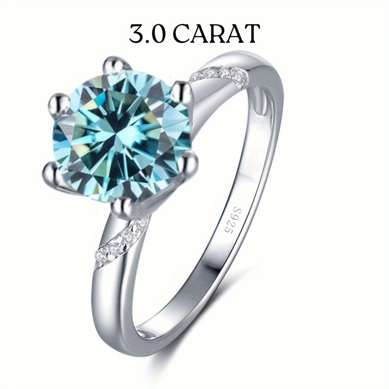 S925 Sterling Silver Light Blue Round Cut Moissanite Ring - Temu United ...