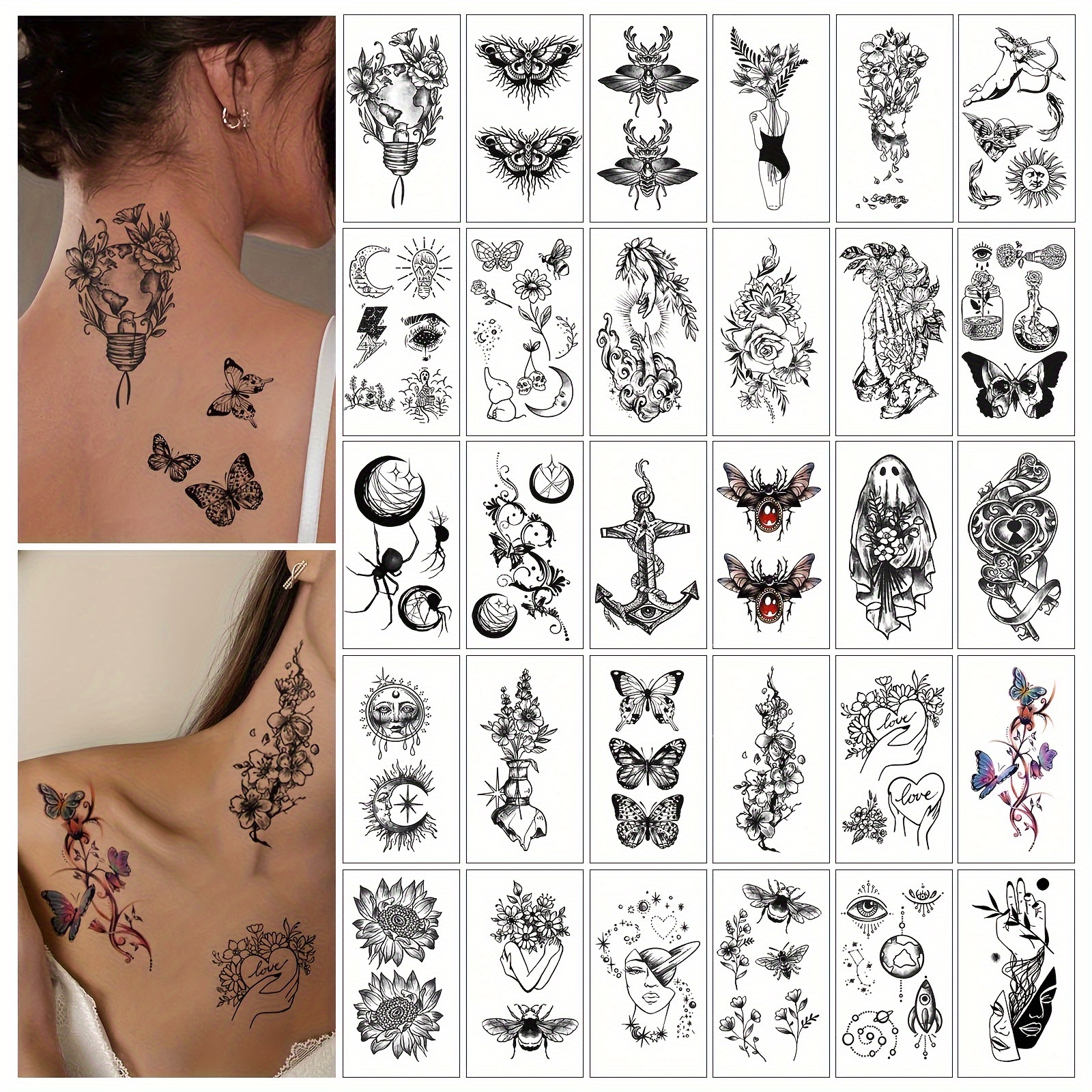 Waterproof Small Temporary Tattoos Women Men Neck Hands - Temu United ...