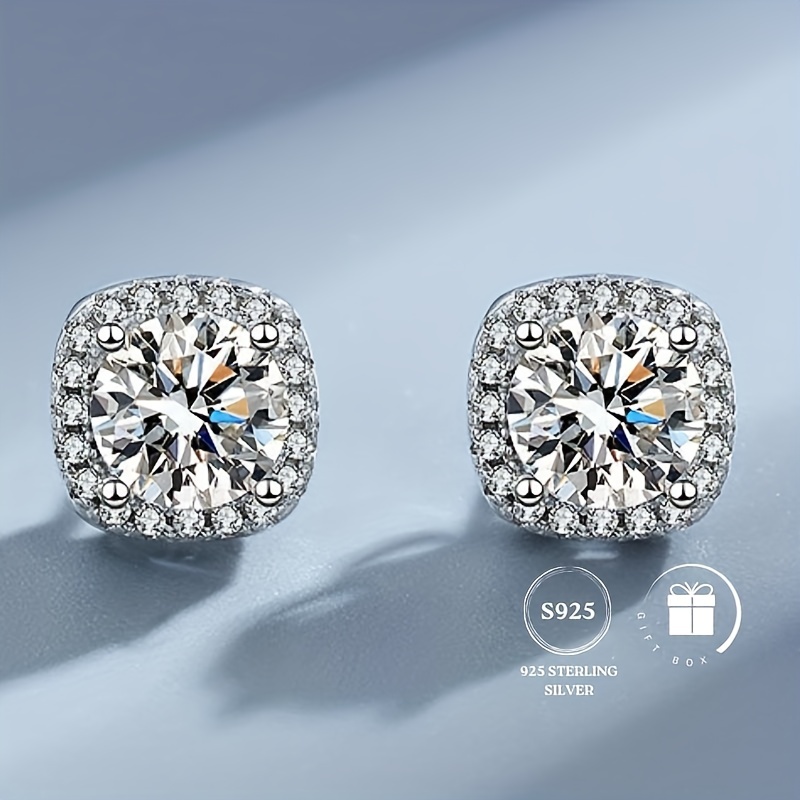 S925 Trendy Classic Square Zircon Stud Earrings For Men - Temu Canada