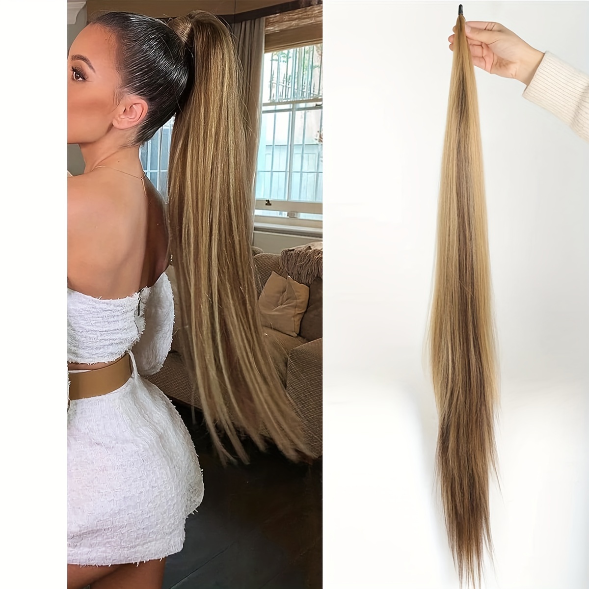 Ponytail Wrapped Around Long Straight Ponytail Extensions - Temu United ...