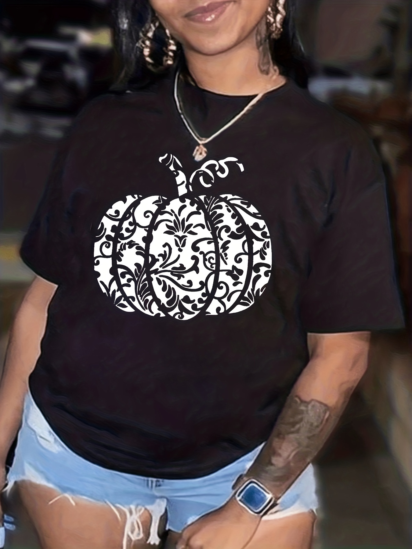プリントクルーネックtシャツ 春夏のカジュアルショートスリーブトップ 女性の服装 Temu Japan