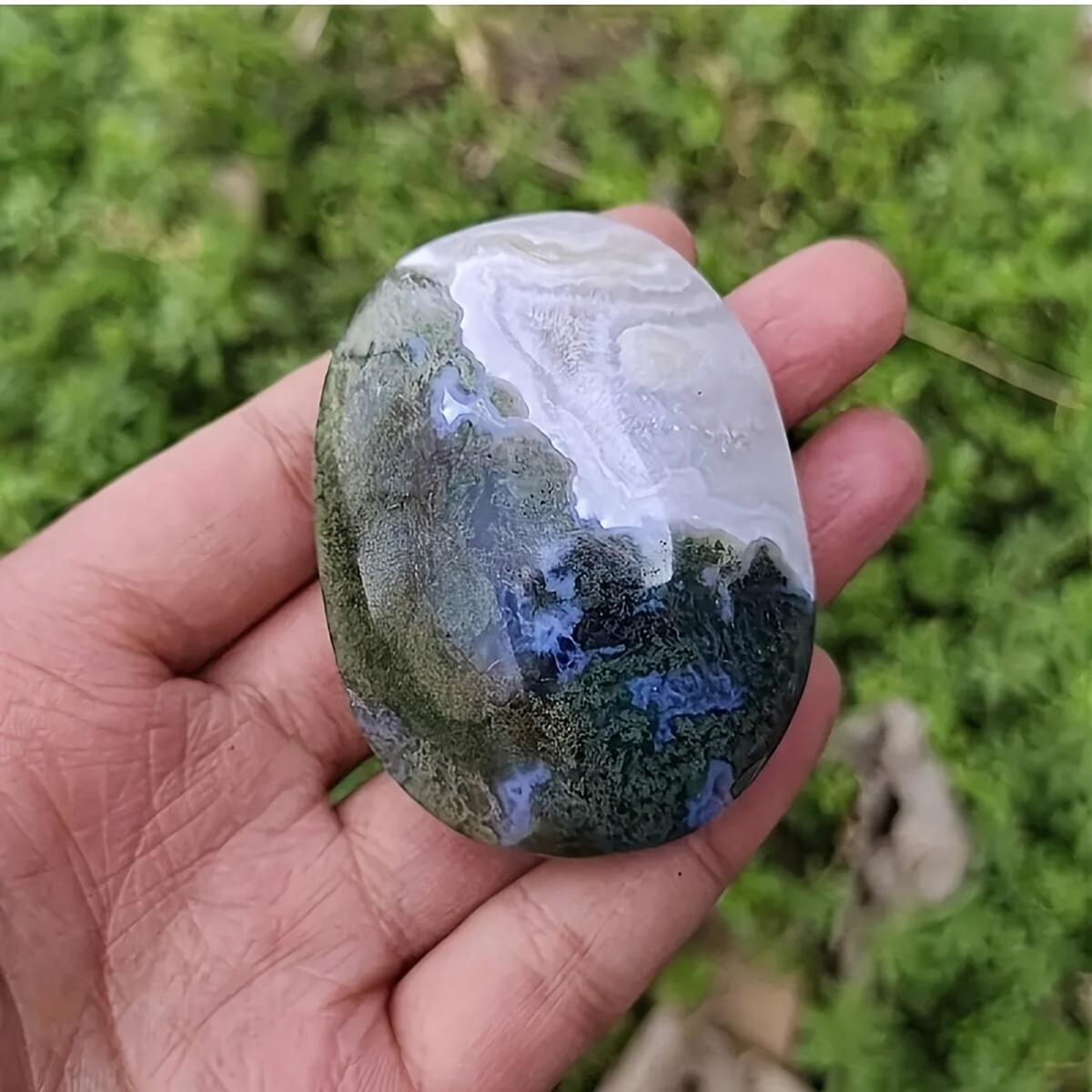Moss Agate Palm Stone Crystal Palm Stone Polished Moss Agate - Temu ...