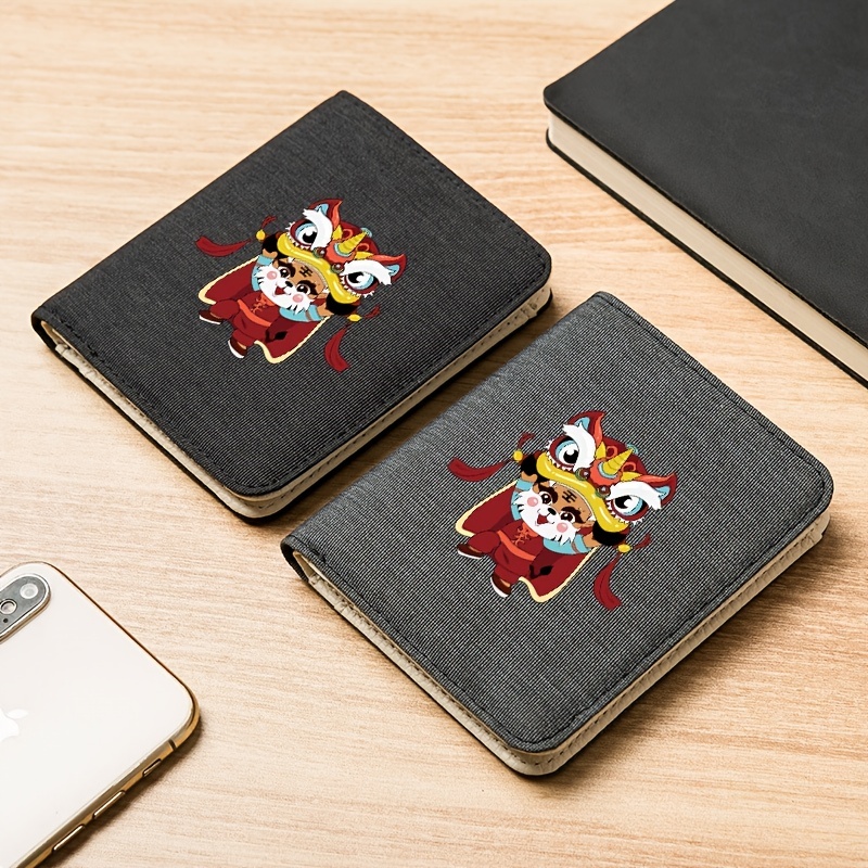 Lion Dance Pattern Mens Short Casual Canvas Wallet Slim Simple Mens ...