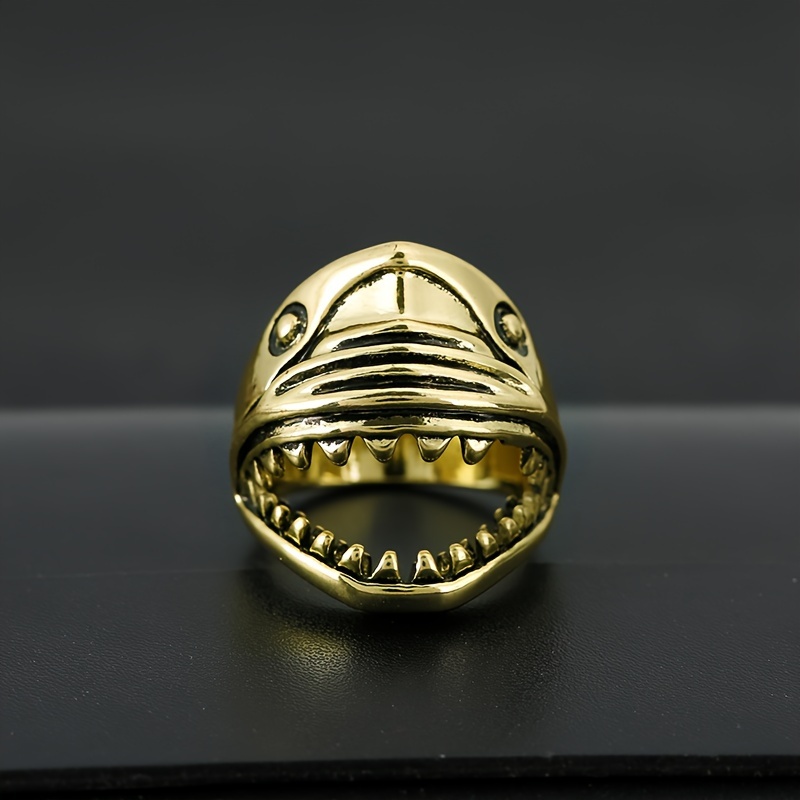 Men's Fashion Retro Beach White Shark Ring Alloy Ring - Temu United Kingdom