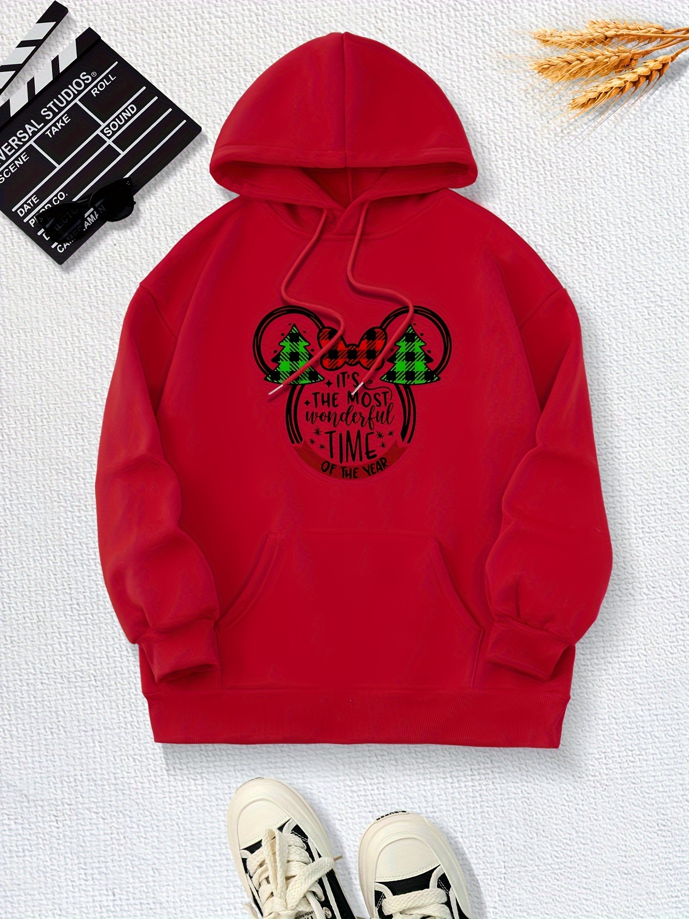 Christmas Cartoon Mouse Graphic Kangaroo Pocket Causal - Temu Australia