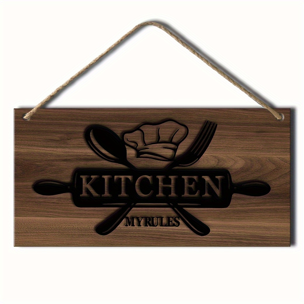 "kitchen Myrules" Kitchen Sign Plaque Decor Hanging Wooden - Temu ...