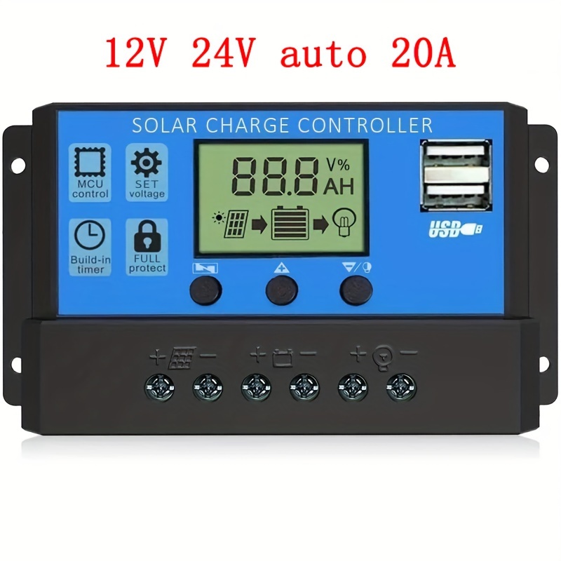 Solar Panel Controller 12v/24v Adjustable Lcd Display Screen - Temu New ...
