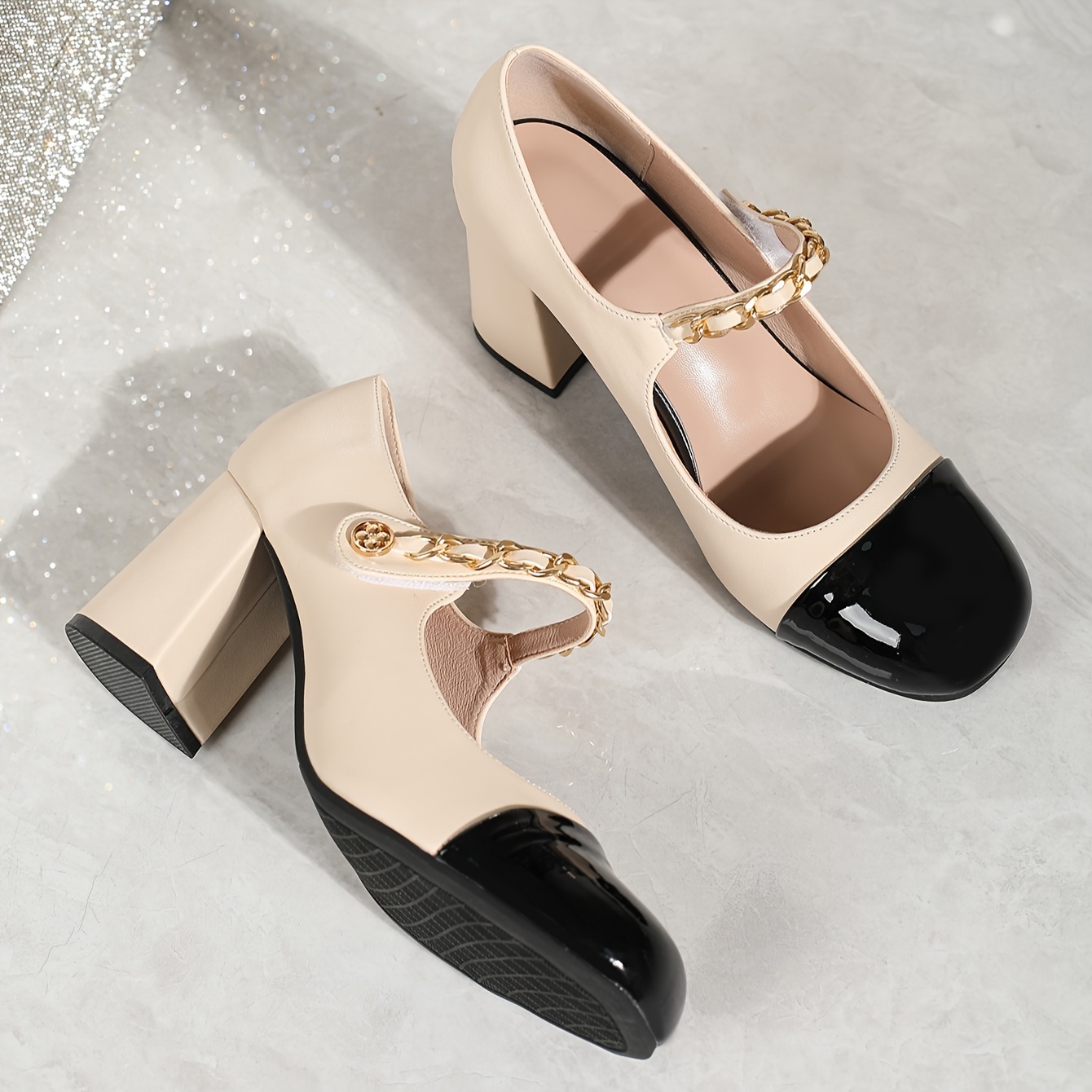 Contrast Color Chunky Heels Women s Elegant Square Toe Dress - Temu ...