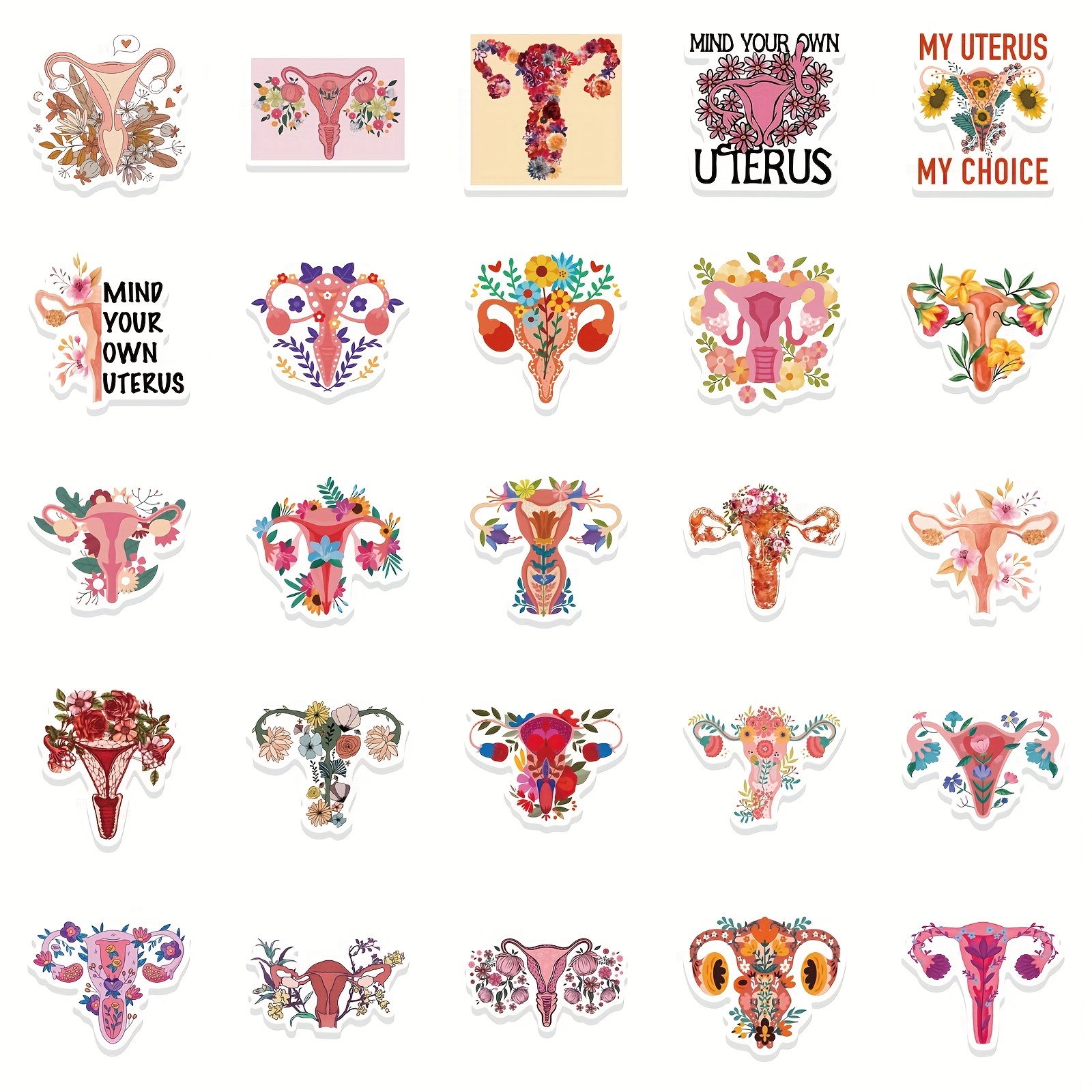 Feminist Uterus Flower Stickers Waterproof Vinyl Decals For Temu