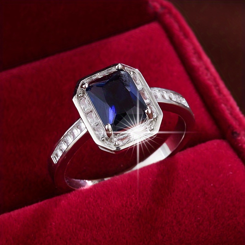 Shiny Rectangle Zircon Ring Personalized Light Luxury Finger - Temu ...