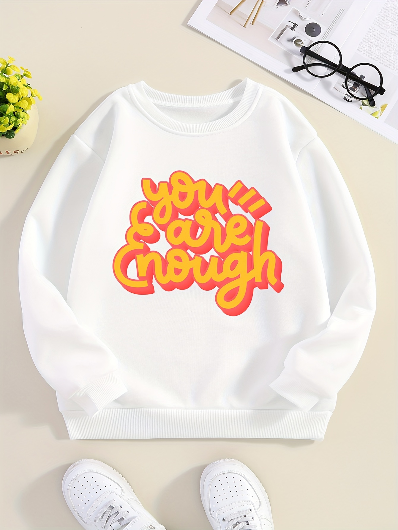 Casual Graphic Tops Enough Print Girls Long Sleeve Pullover Temu