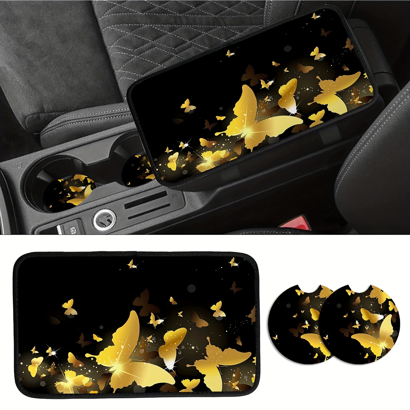 3pcs Butterfly Car Cup Mat Car Accessory Set Car Interior Kit Car ...