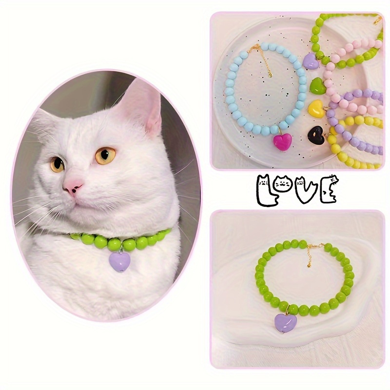Colorful Beaded Pet Necklace Dog Collar Accessories Cat Love - Temu Canada