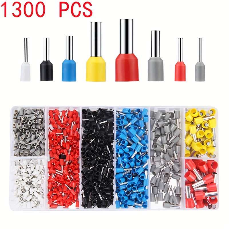 1300pcs 박스형 Ve 튜브 유형 사전 절연 압착 단자 튜브 유형 단자 전기 장비 커넥터 냉간 압착 황동 Temu