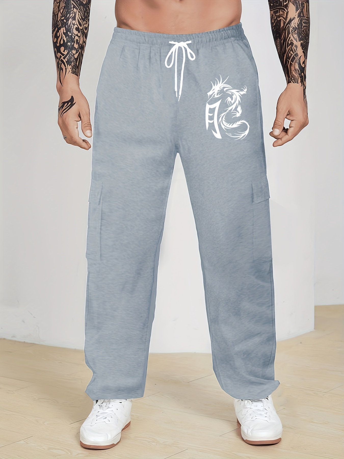 Mens Stylish Dragon Element Graphic Print Cargo Pants Temu New Zealand
