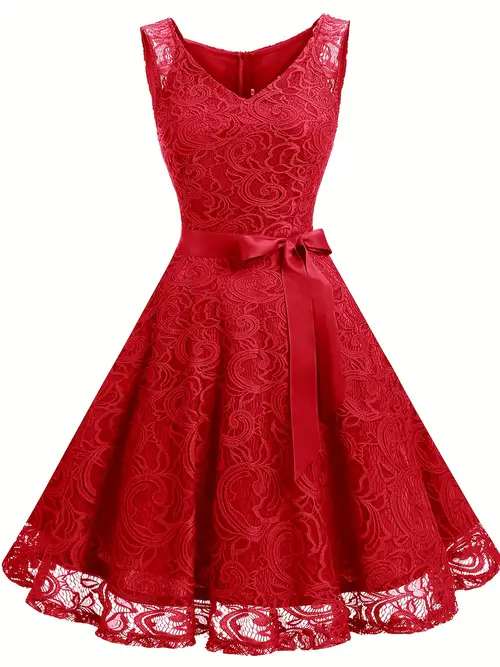 Solid Contrast Lace Dress Elegant V Neck Sleeve Party A Temu