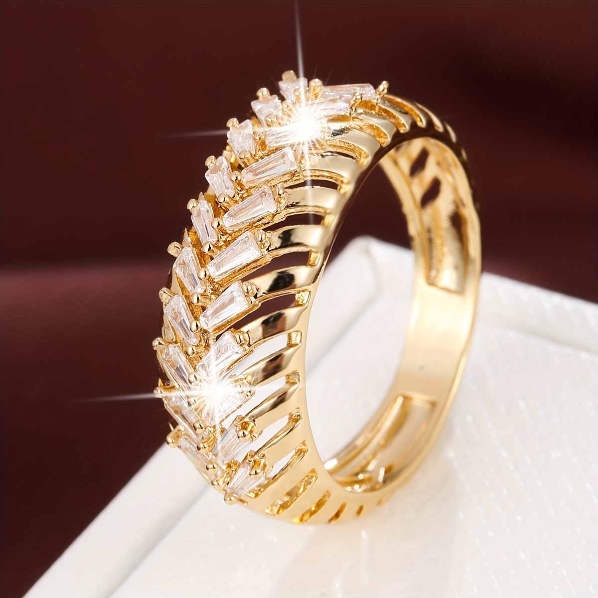 Trendy Hollow Arrow Art Niche Design Zircon Copper Ring - Temu United ...