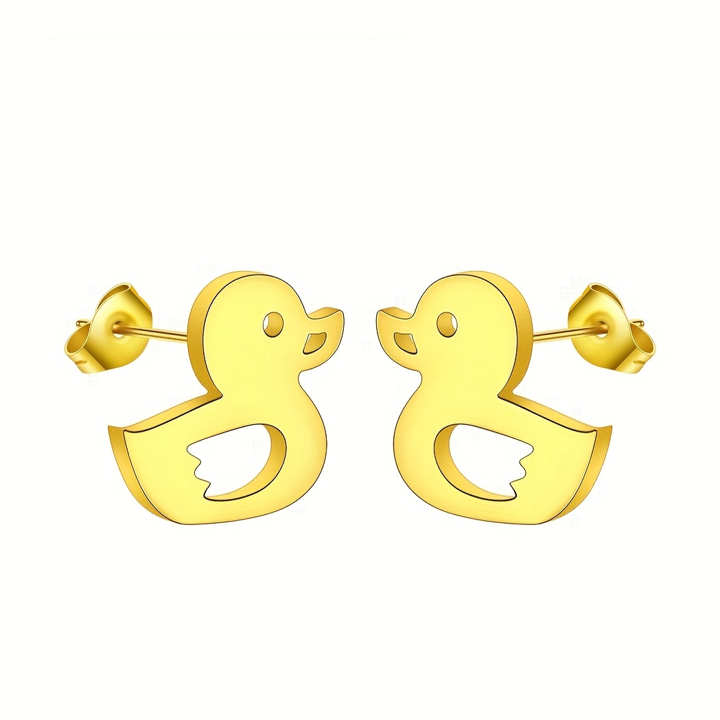 Stainless Steel Cartoon Cute Duck Stud Earrings Men Party - Temu Denmark
