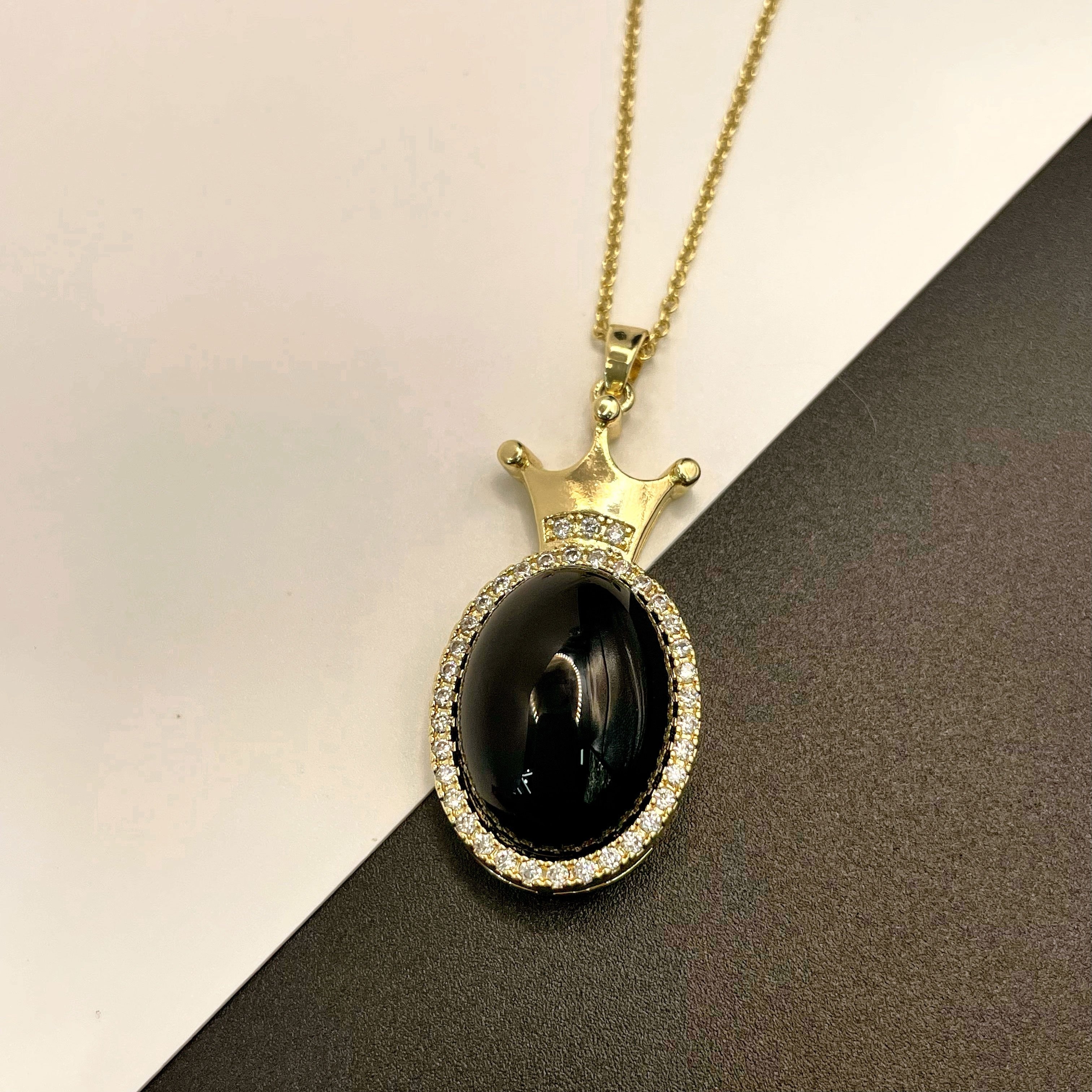 1pc Mens Simple Crown Shape Pendant Necklace Shiny Zirconia For Hip Hop ...