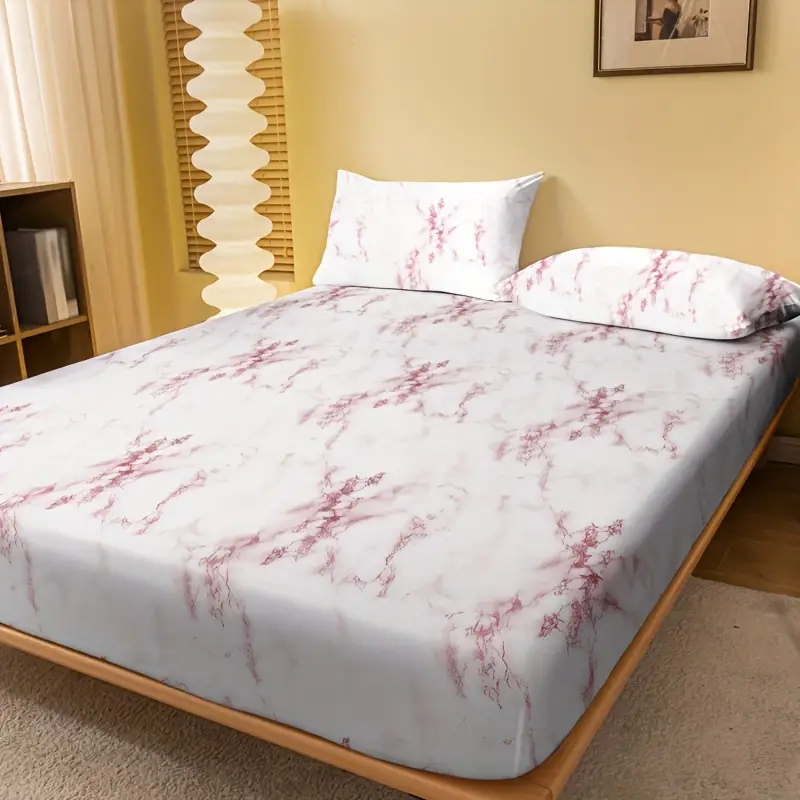 Marble Print Brushed Fitted Sheet Without Pillowcase Soft Temu Denmark