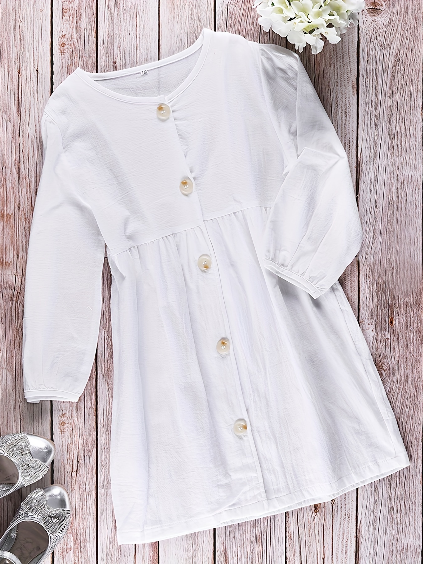 Girls Buttons Front Casual Long Sleeve Shirt Dress Vacation - Temu ...