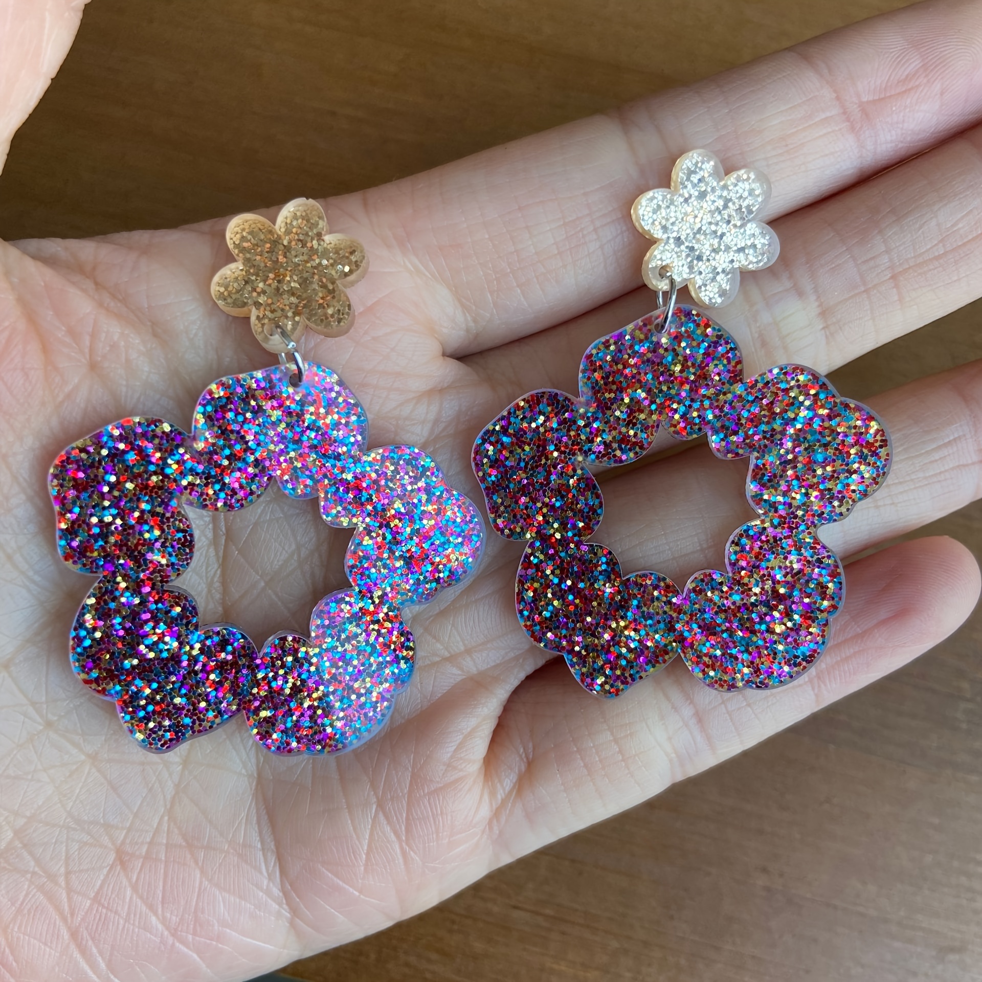 1 Par Glitterblomst Akryløreringe - Temu Denmark