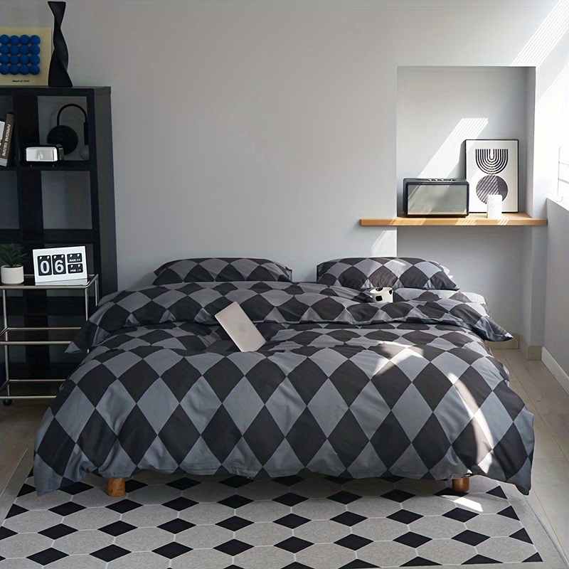 Duvet Cover Set Cover Black Argyle Frosted Pillowcase Quilt - Temu Canada