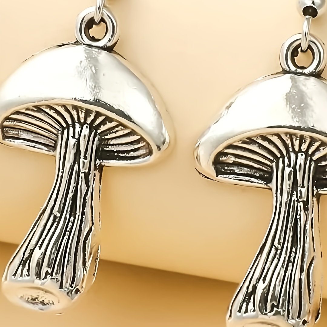 pair antiqued silvery mushroom drop earrings Temu Canada
