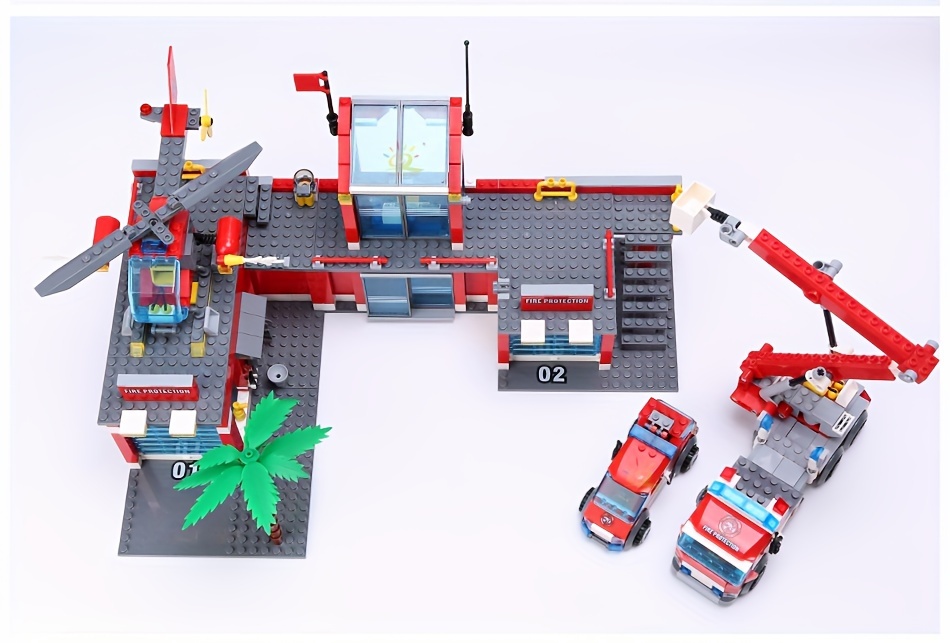 City Fire Station Model Building Blocks, Firefighter Truck Helicopter ...