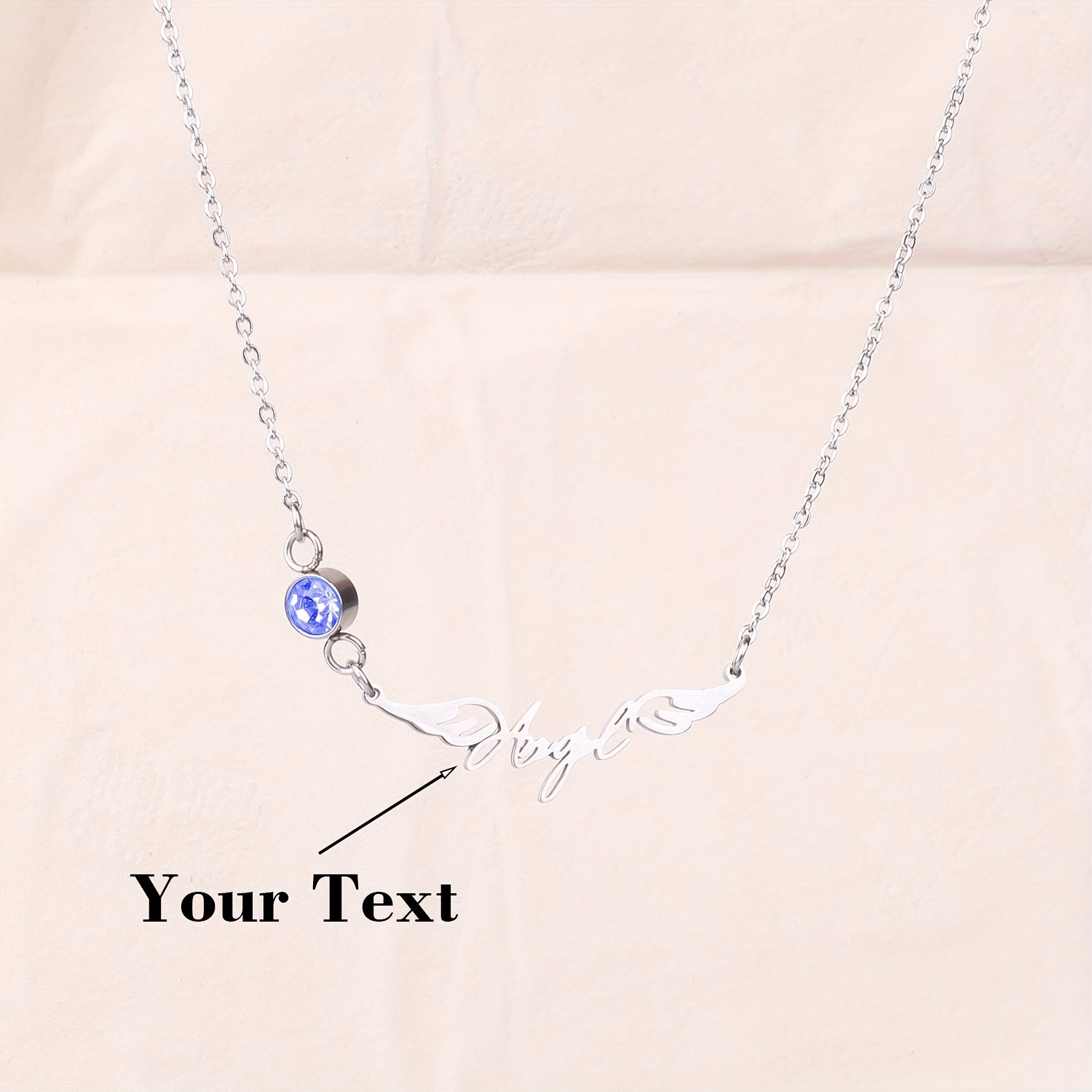 Personalized Angel Wings Pendant Birthstone Customized - Temu Denmark