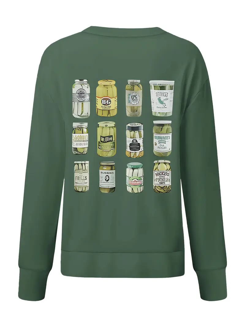 Pickle Letter Print Pullover Sweatshirt Casual Long Sleeve Temu
