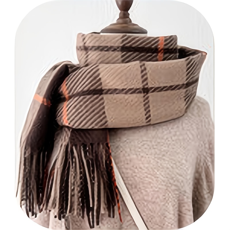 Stylishlong Plaid Tassel Scarf Casual Inelastic Warm Neck - Temu United ...