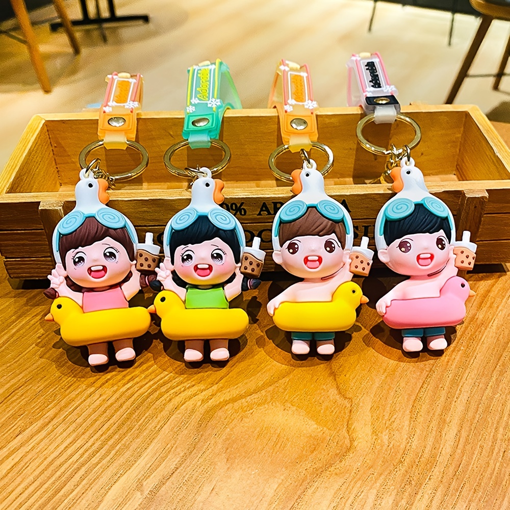 Doll Key Chain Swimming Boys Girls Holding Bubble Tea - Temu Ireland