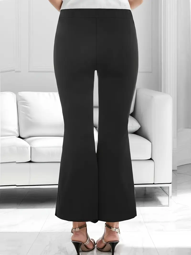 Plus Size Solid Flare Leg Pants Casual High Waist Pants Temu Australia