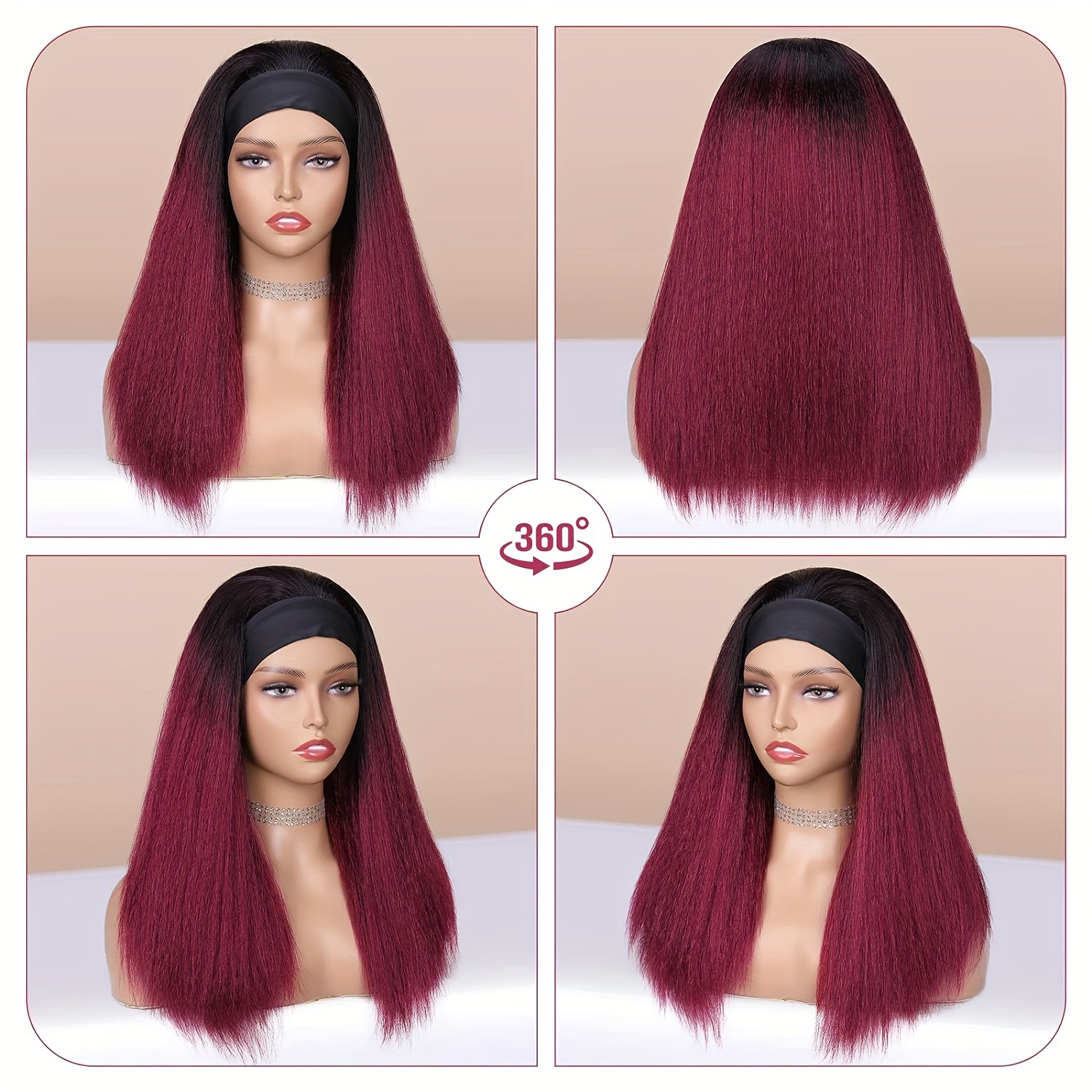 Kinky Straight Headband Wig Women Yaki Straight Wigs Black - Temu ...