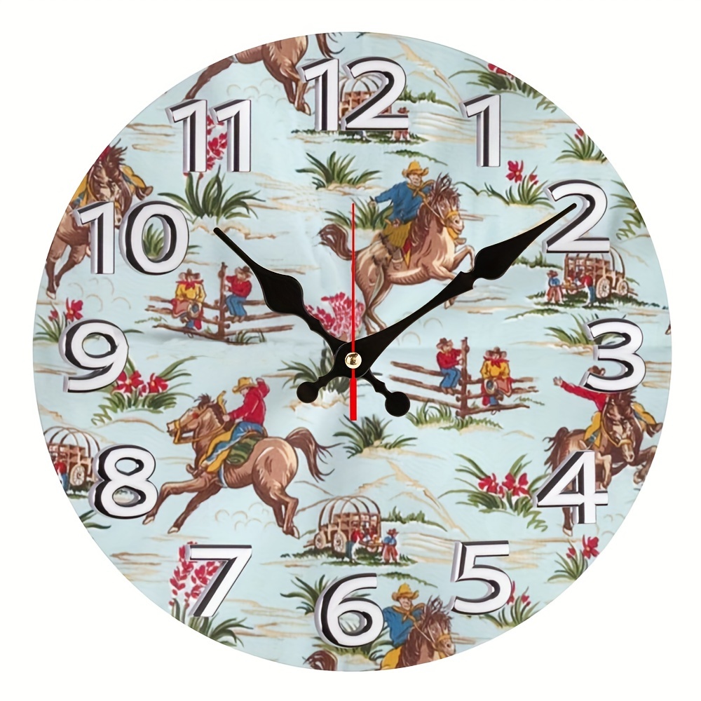 Western Rodeo Round Wall Clock Silent Non tick Electronic - Temu Australia