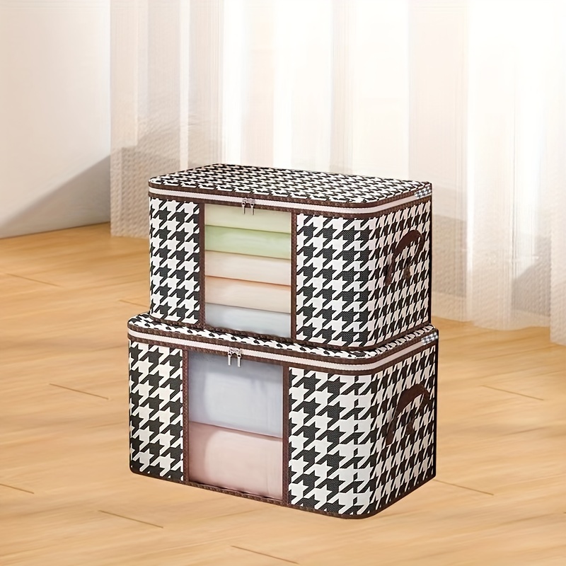 Trendy Houndstooth Patttern Storage Box Zipper Dustproof - Temu Ireland