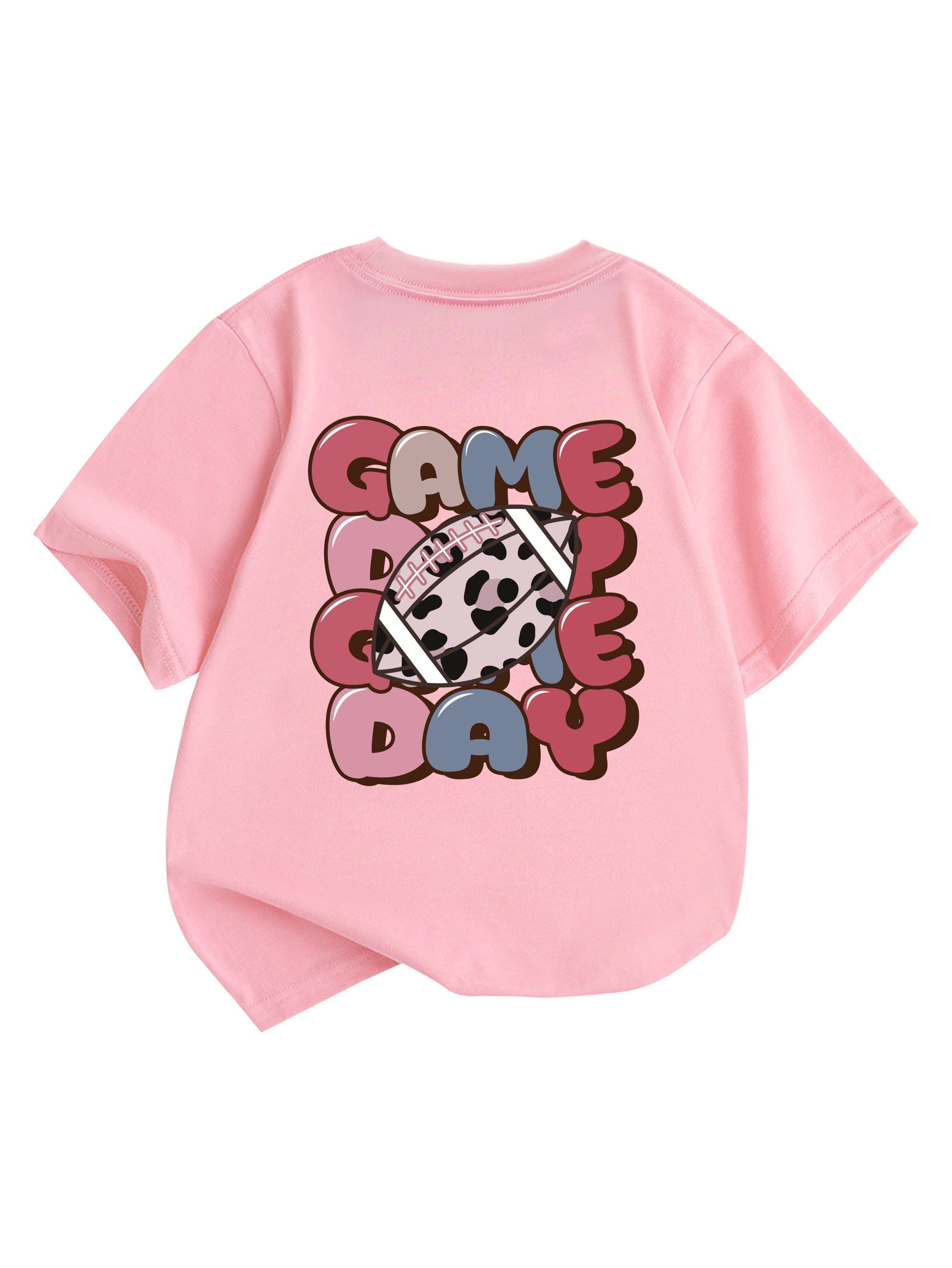 Cute Game Day Letter Print Short Sleeve T shirt Girls Comfy - Temu ...