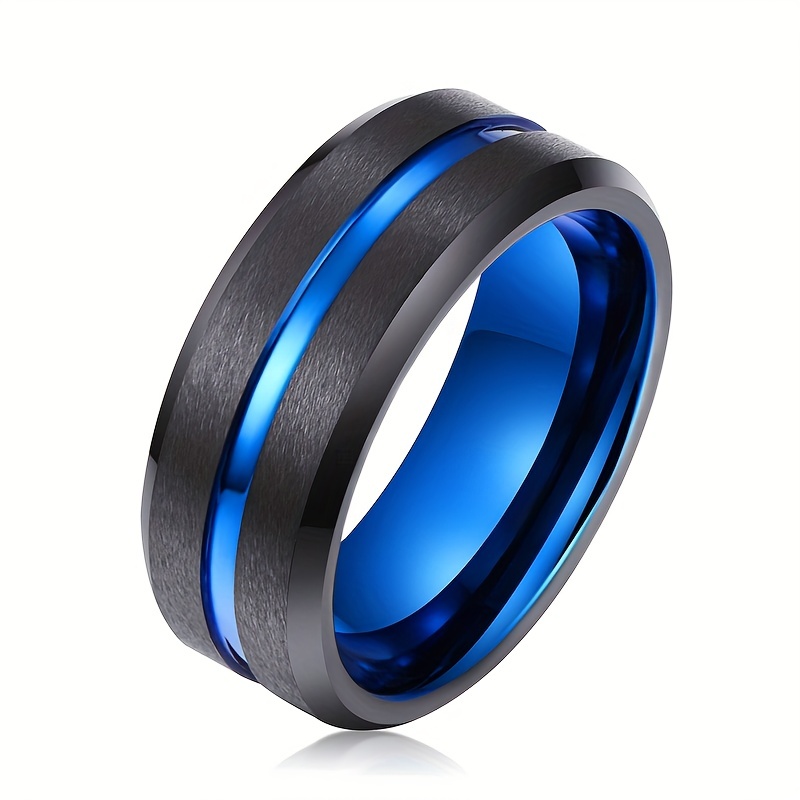 New Design Fashion Men's Blue Ring Personality Ring Tungsten - Temu ...