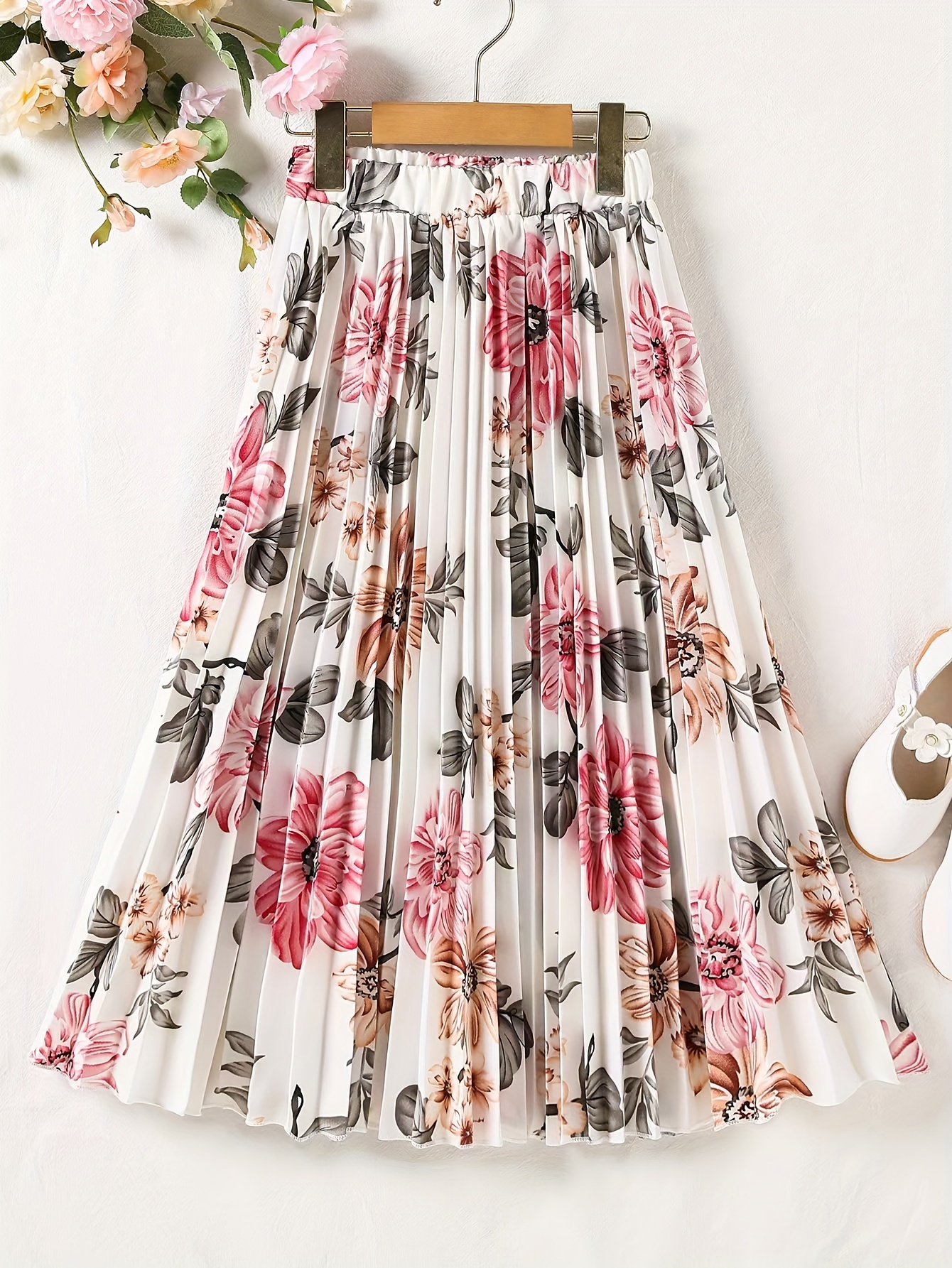 Floral Print High Waist Skirt Vintage Loose Pleated Skirt {region Name}