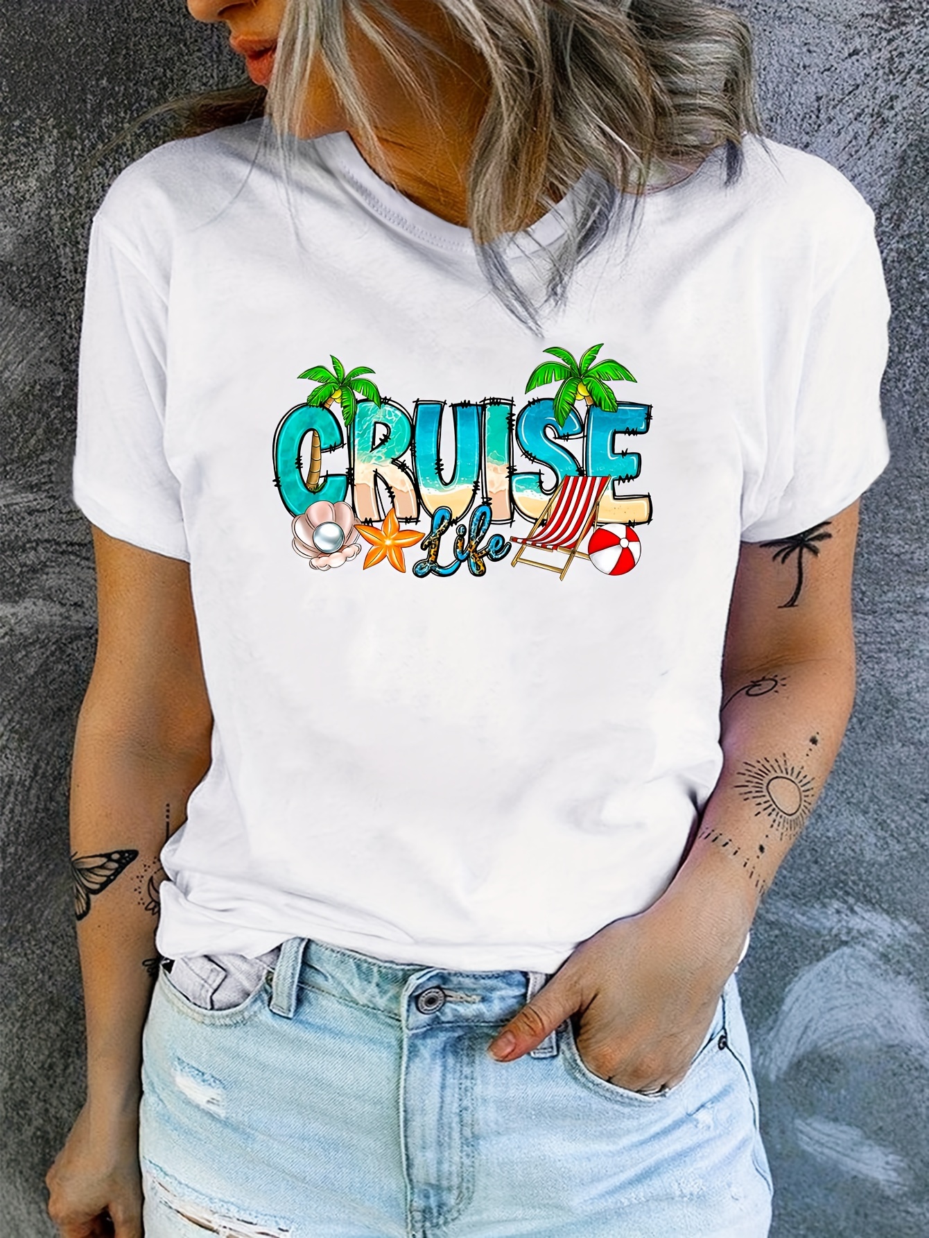 Cruise Letter Print T shirt Short Sleeve Crew Neck Casual - Temu New Zealand