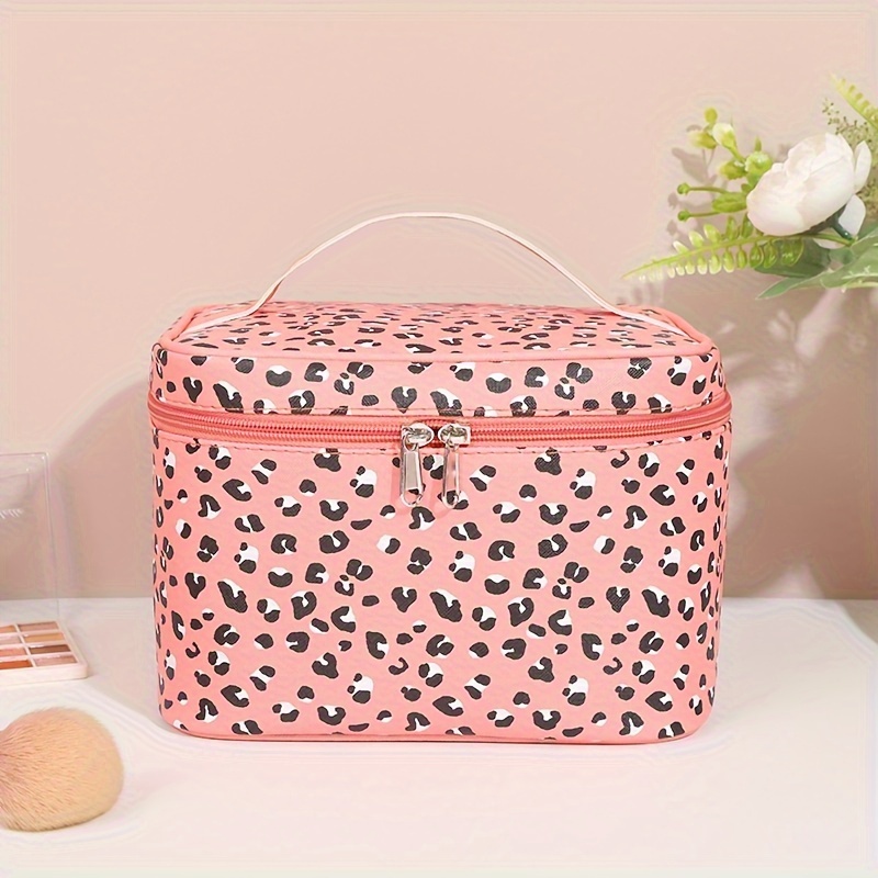 Trendy Leopard Print Zipper Makeup Bag Lightweight Toiletry - Temu ...