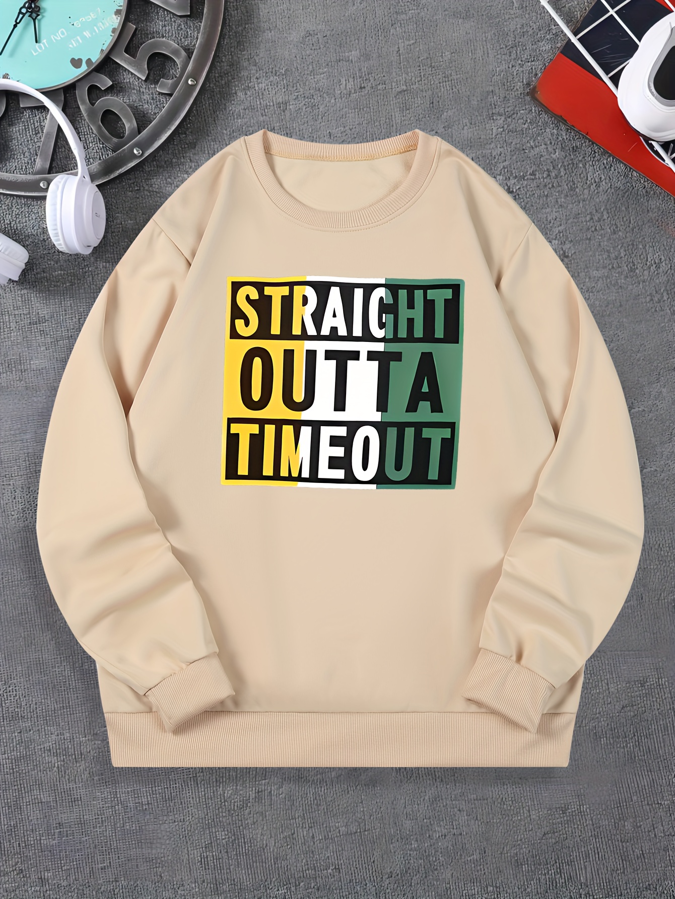 Straight Outta Time Print Men's Fashionable Casual Round - Temu New Zealand