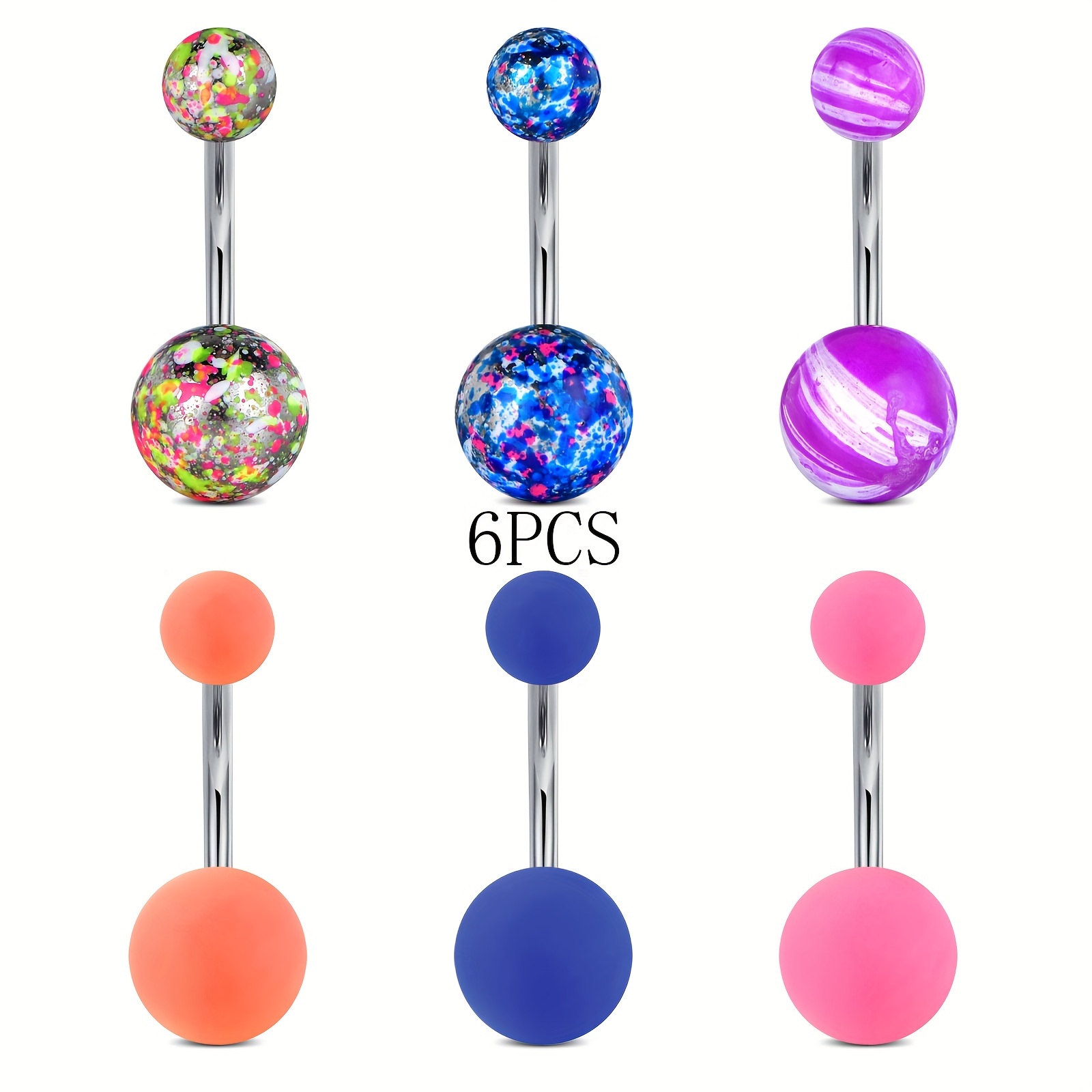 Colorful Striped Sequin Ball Faux Pearl Stainless Steel Navel Nail, Men ...