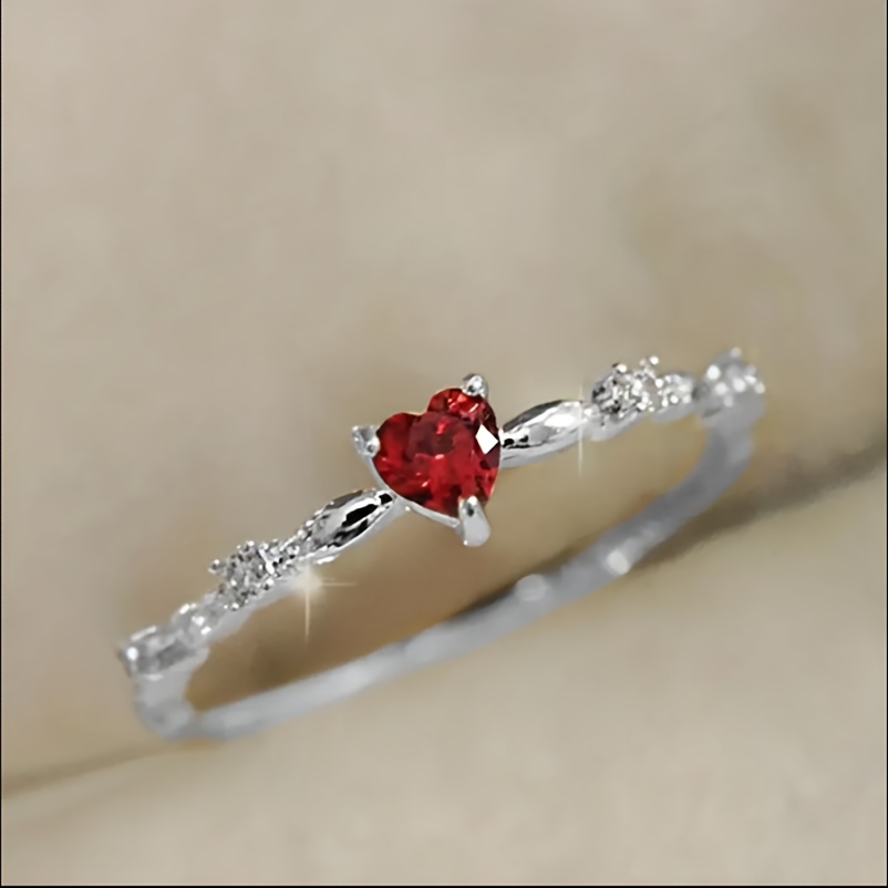 Creative Design Red Love Heart Inlaid Zircon Ring Women - Temu Australia