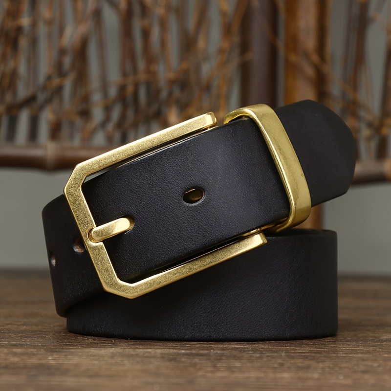 Retro Mens Genuine Leather Pin Buckle Belt First Layer Cowhide Copper ...