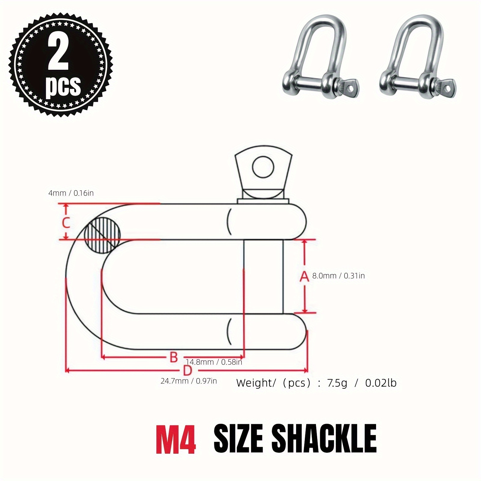 2 4pcs Stainless Steel 304 D Shape Shackle For Chains Wirerope Lifting ...