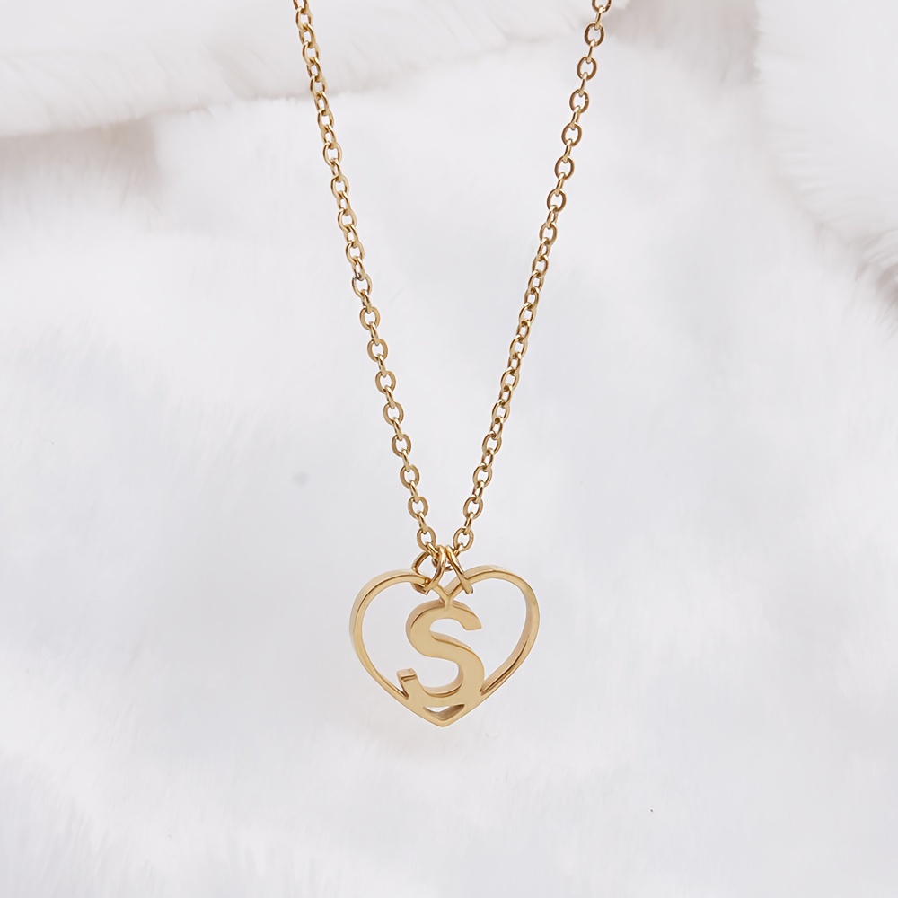 Plated Pendant Letter Necklace Sweet Romantic Stainless - Temu United ...
